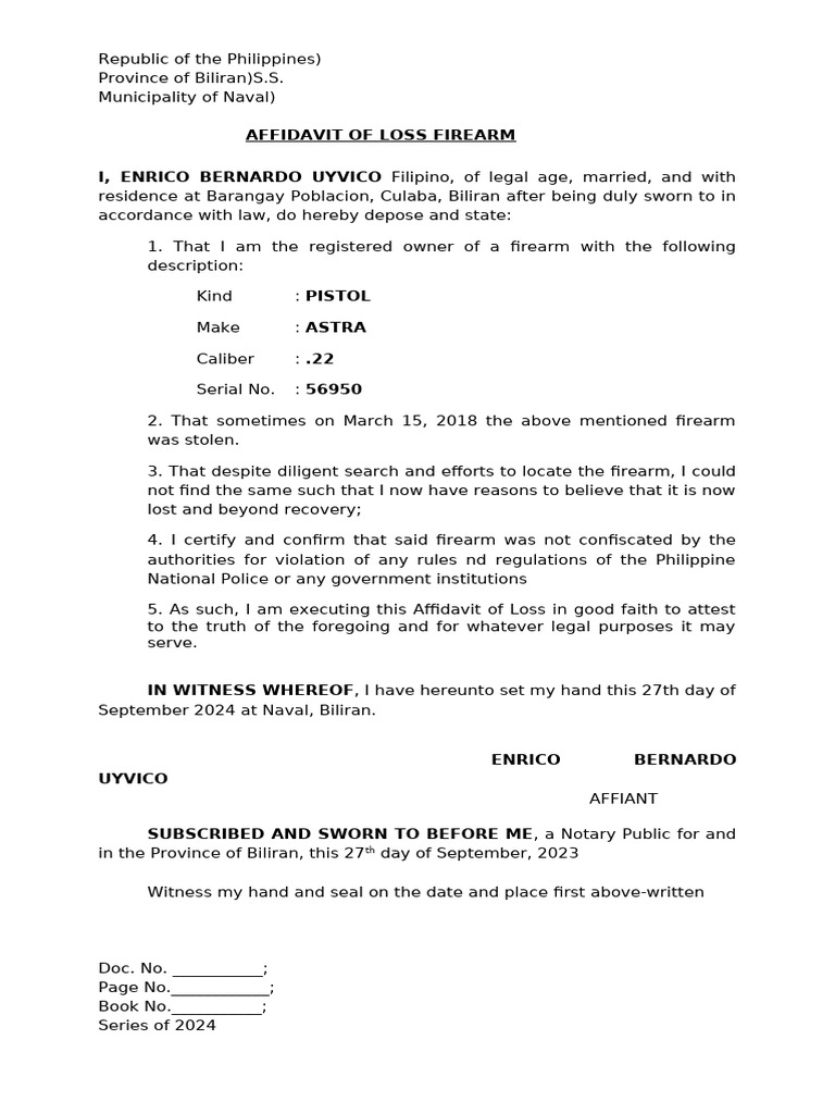 Affidavit-of-Loss-Firearm 22 | PDF