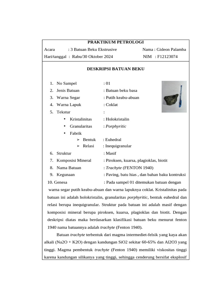 Deskripsi Batuan Beku: Trachyte dan Basalt | PDF