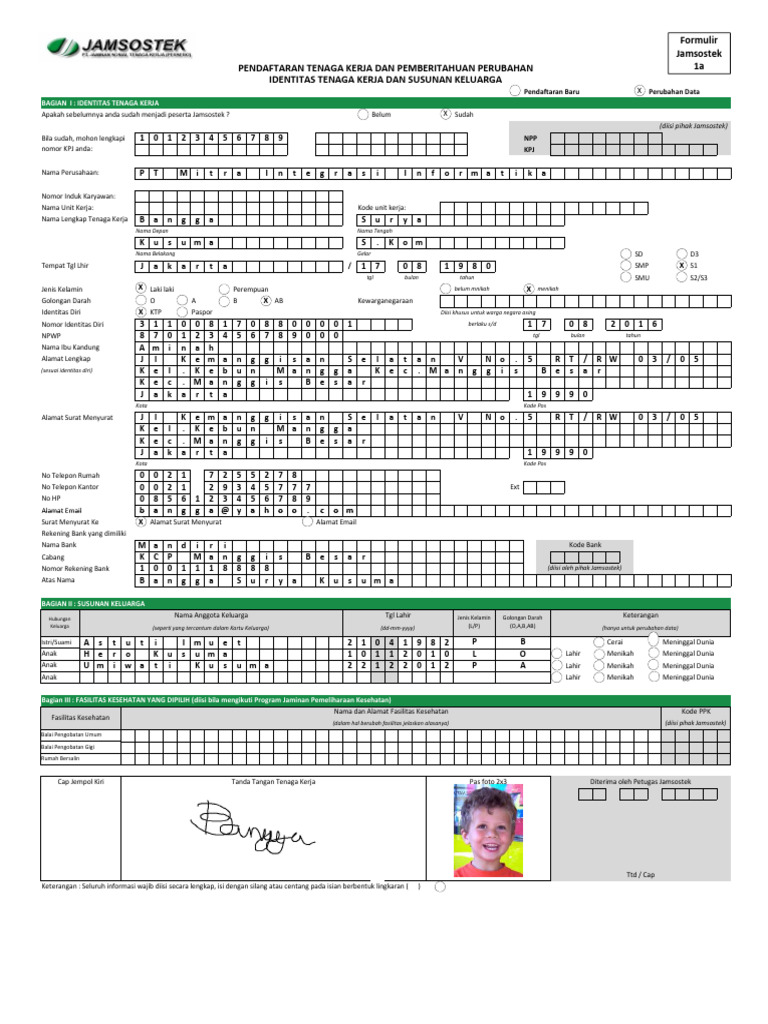 Contoh Cara Isi Form Jamsostek 1a 1 | PDF