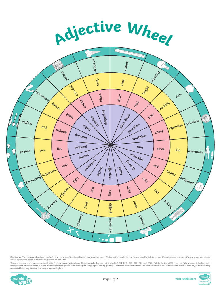 T e 2551420 Adjective Wheel For Extreme and Non Extreme Adjectives Kids A2 b2 Ver 3 | PDF ...