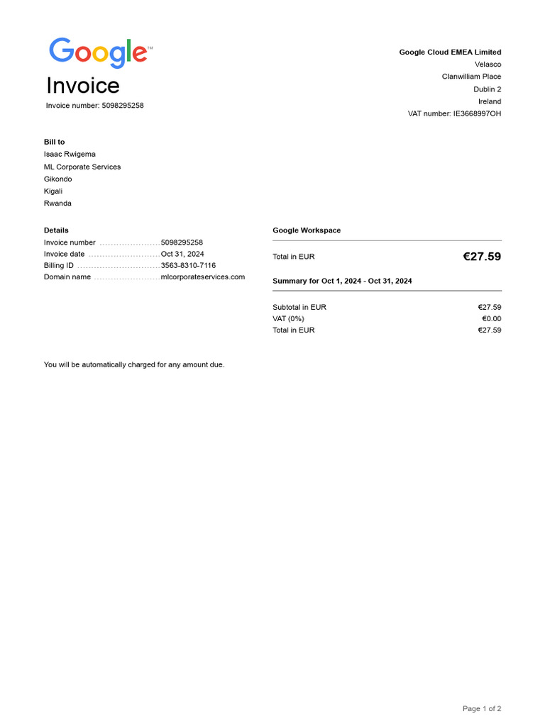 Invoice: Google Cloud EMEA Limited | PDF | Invoice | Business Documents