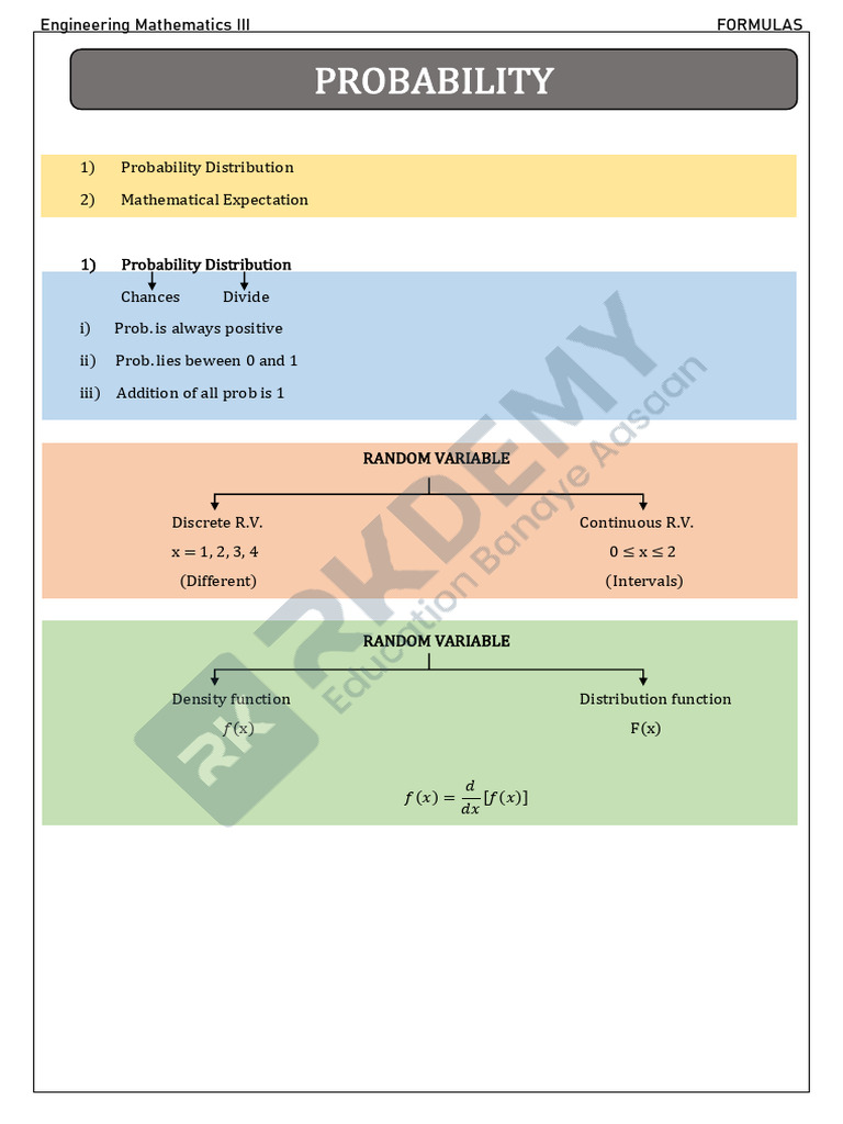 (Probability) M III Formulas | PDF | Probability Distribution | Probability Density Function