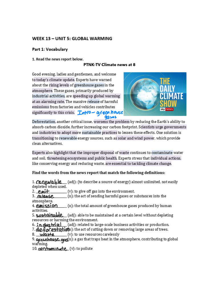 U5 Week 13 Handout | PDF | Climate Change | Greenhouse Effect