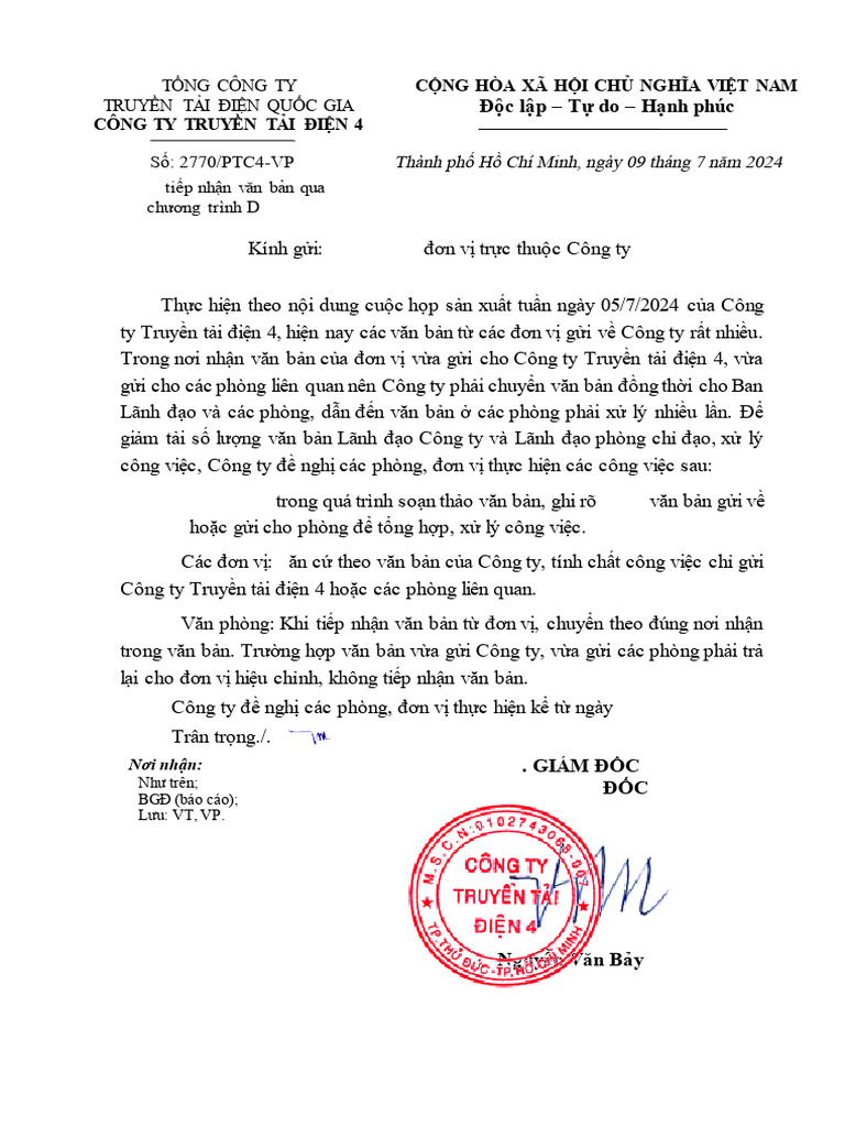 CV Chan Chinh Gui VB Qua DO | PDF