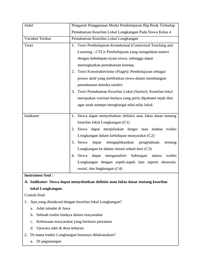 Instrumen Soal Shofi 1 | PDF