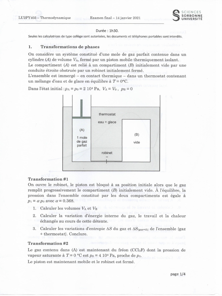 Thermodynamique CC2 2021-2022 | PDF