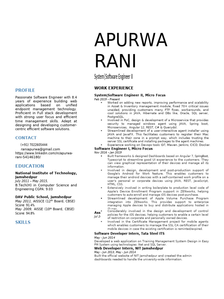 Apurwa Rani_8.4 Years | PDF | Java (Programming Language) | Ios