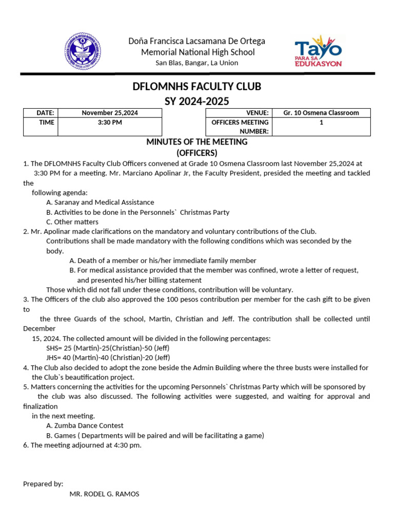 Officers Meeting 1 2024 2025 | PDF