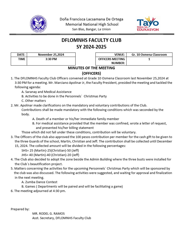 Officers Meeting 1 2024 2025 | PDF