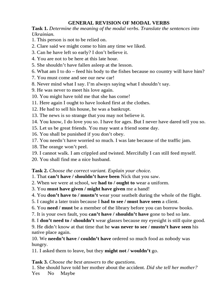 Modal Verbs Revision Exercises | PDF