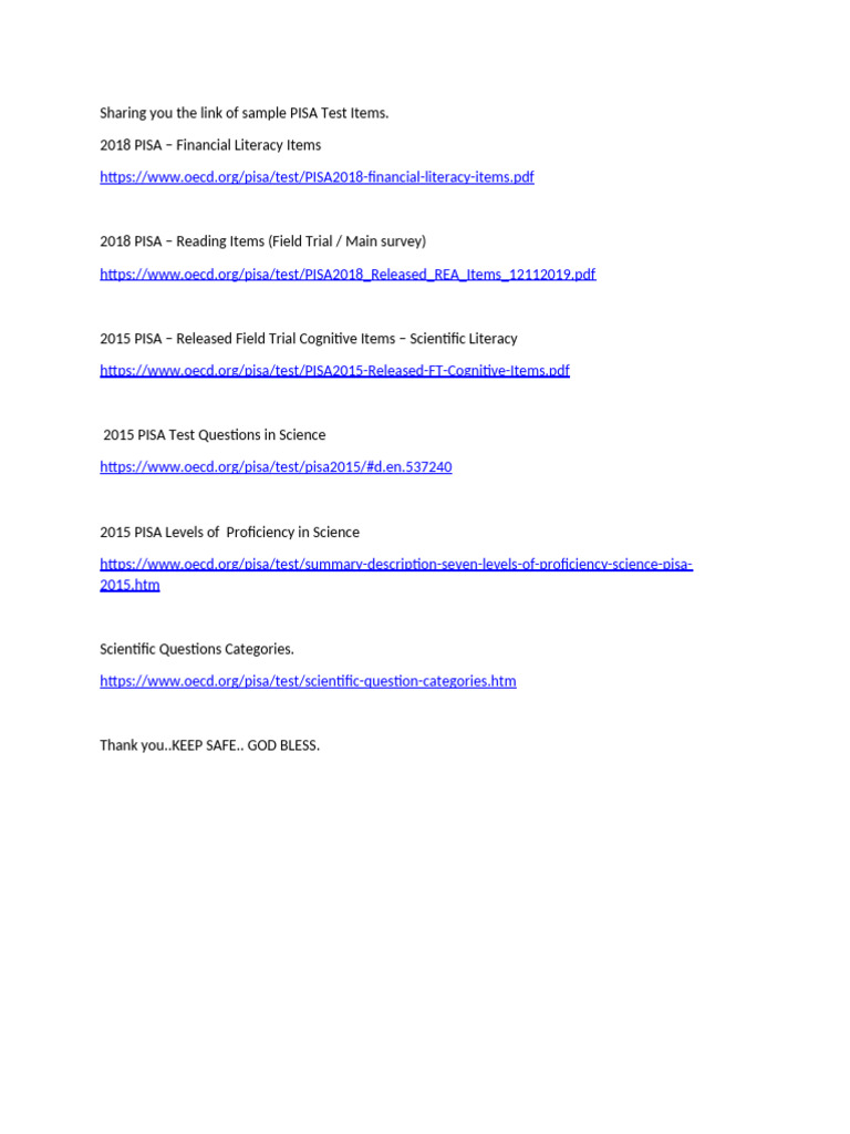 Pisa Test Items Links | PDF