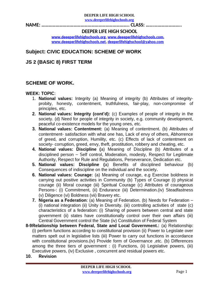 2014 Basic 8 Civic Educ 1ST Term E-Notes | PDF | Courage | Contentment