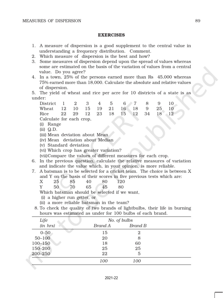 Measures of Dispersion Homework 1 | PDF | Standard Deviation ...