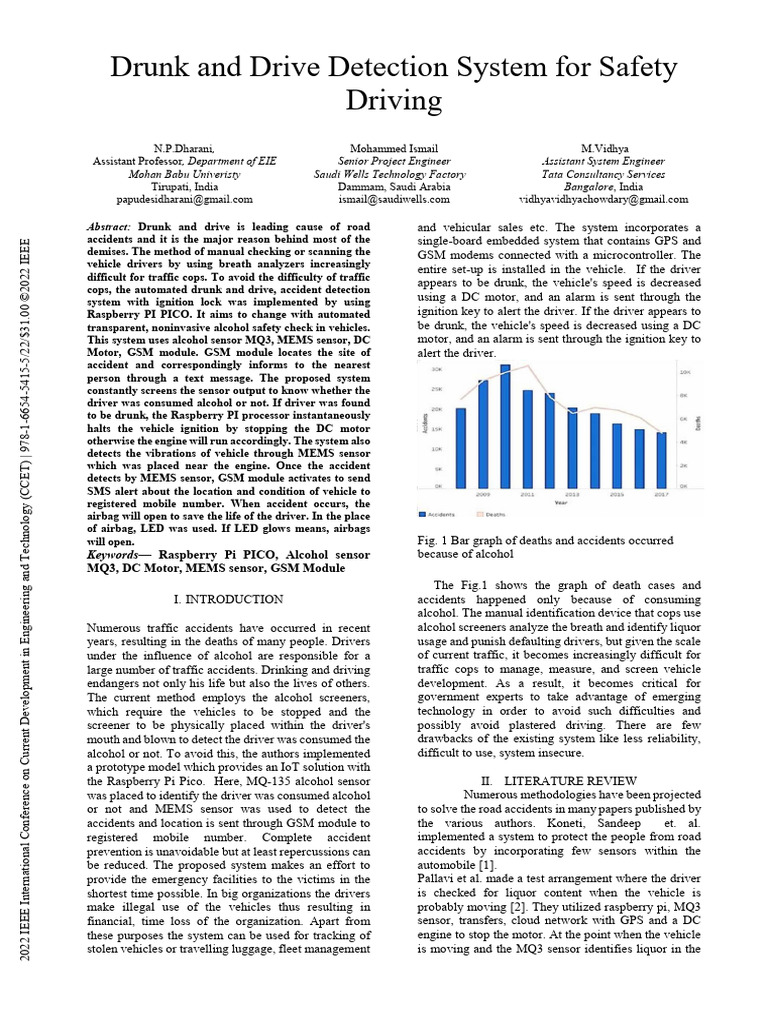 Drunk and Drive Detection System For Safety Driving | PDF | Light Emitting Diode | Sensor