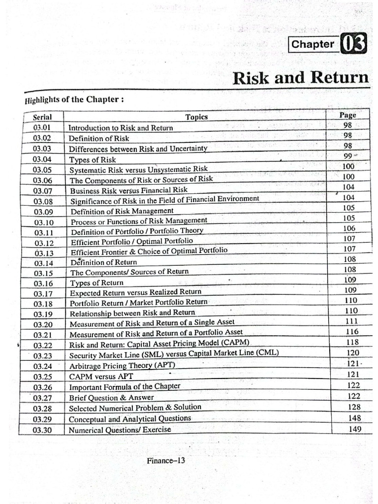 Risk and Return (Principal of Finance Book) | PDF