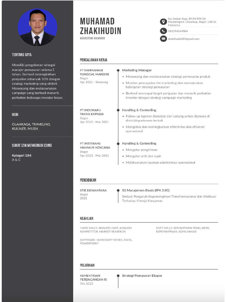 CV Muhamad Zhakihudin | PDF