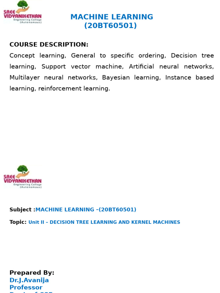UNIT II 2.1 ML Decision Tree Learning | PDF | Support Vector Machine | Machine Learning