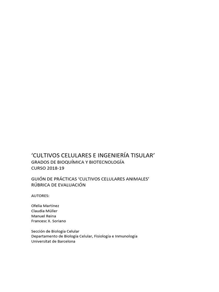 Prácticas Cultivos Celulares e Ingeniería Tisular | PDF | Laboratorios | Cultivo de células