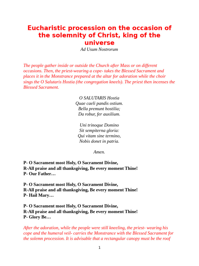 Eucharistic Procession for Christ the King | PDF | Eucharist ...