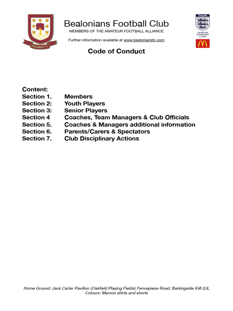 Code of Conduct | PDF | Association Football
