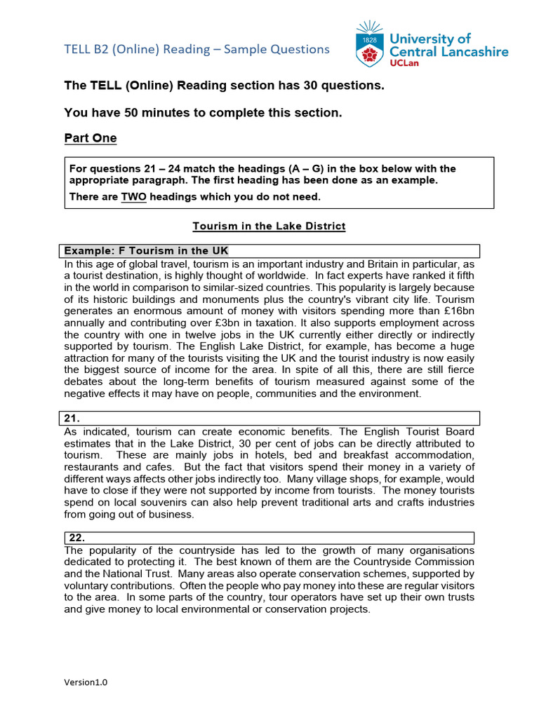 B2 Online Reading Sample | PDF | Tourism | Chemical Substances