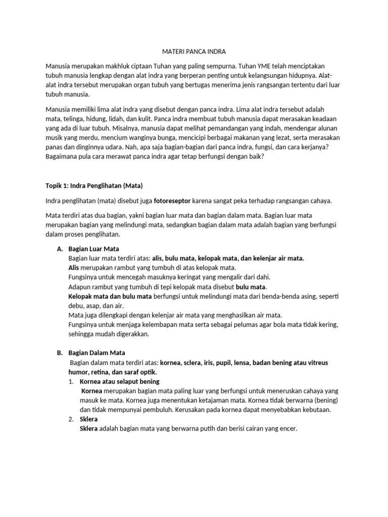 Materi Panca Indra Kelas 4 | PDF