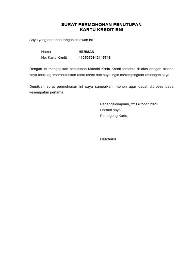 Surat Permohonan Penutupan | PDF