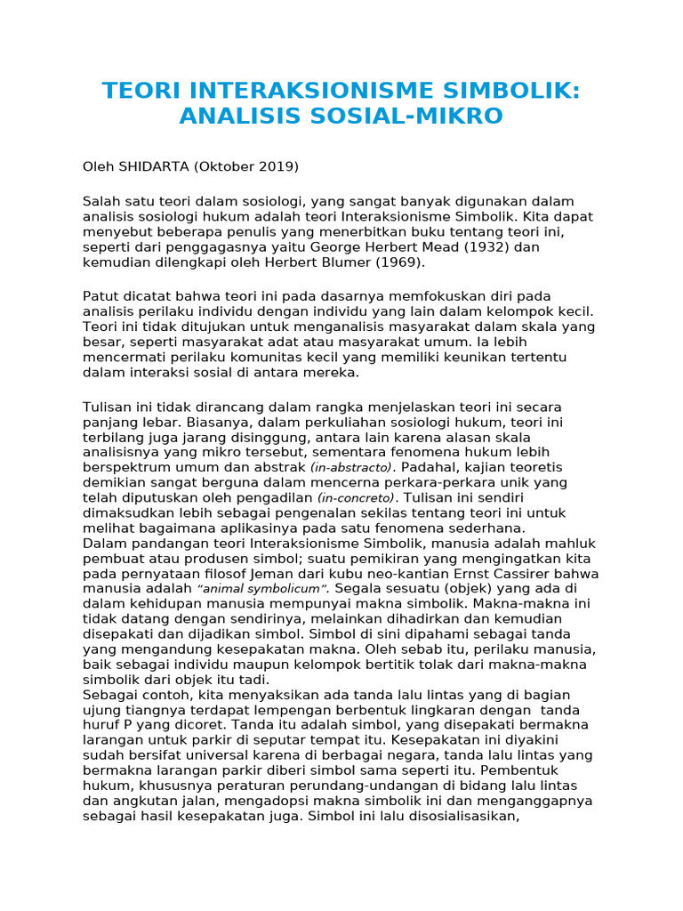 Teori Interaksionisme Simbolik | PDF