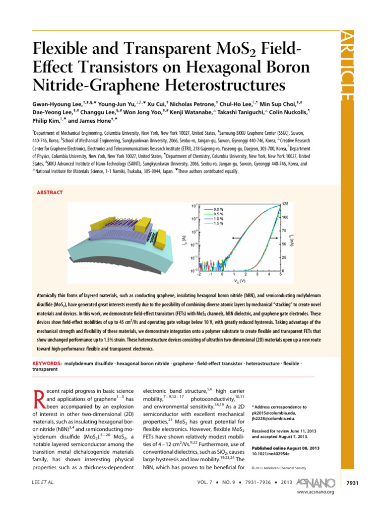 Flexible and Transparent MoS2 Field Effect Transistors On Hexagonal Boron Nitride-Graphene ...