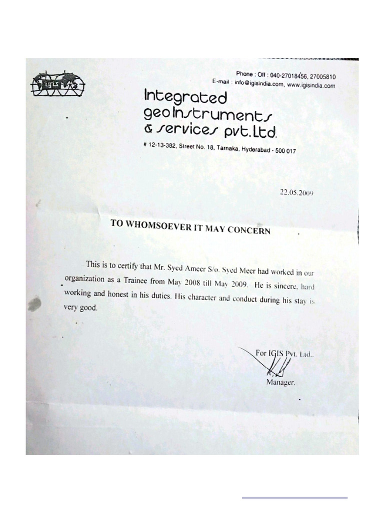 15igis Lab Experience Letter | PDF