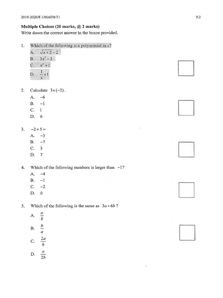 S1 Maths Term 1 Uniform Test | PDF