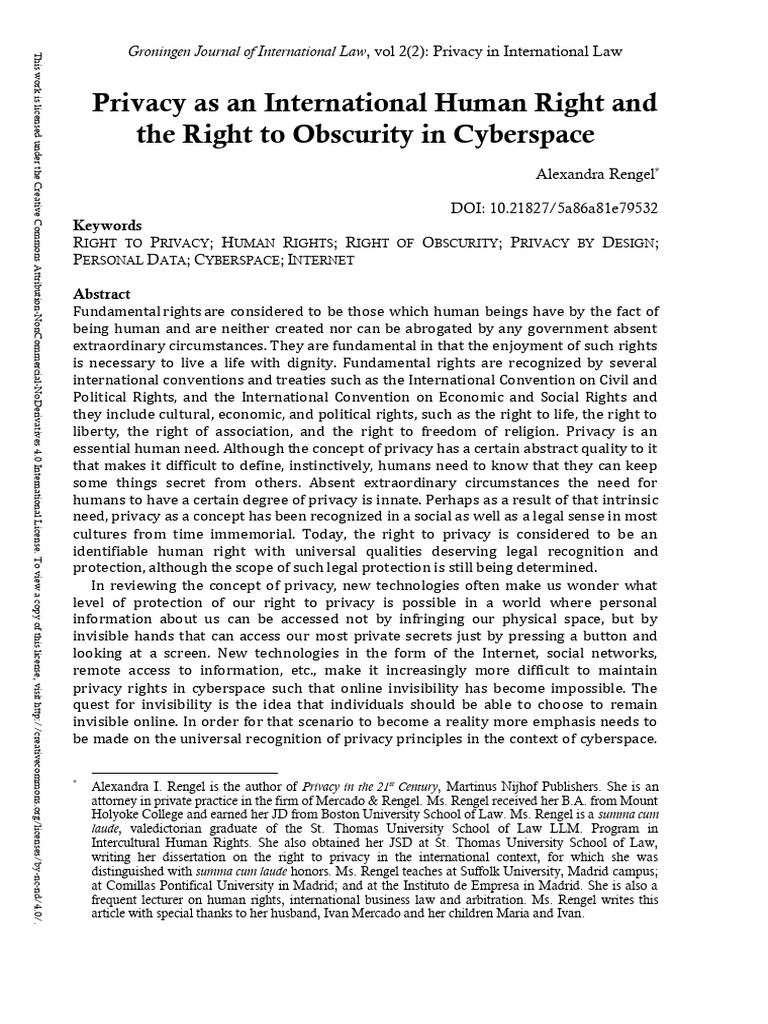Privacy As An International Human Right and The Ri | PDF | Privacy ...