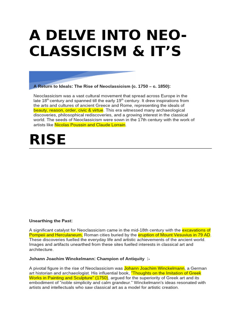 Neo Classicism and Its Rise (2000) Words | PDF | Sculpture | The Arts