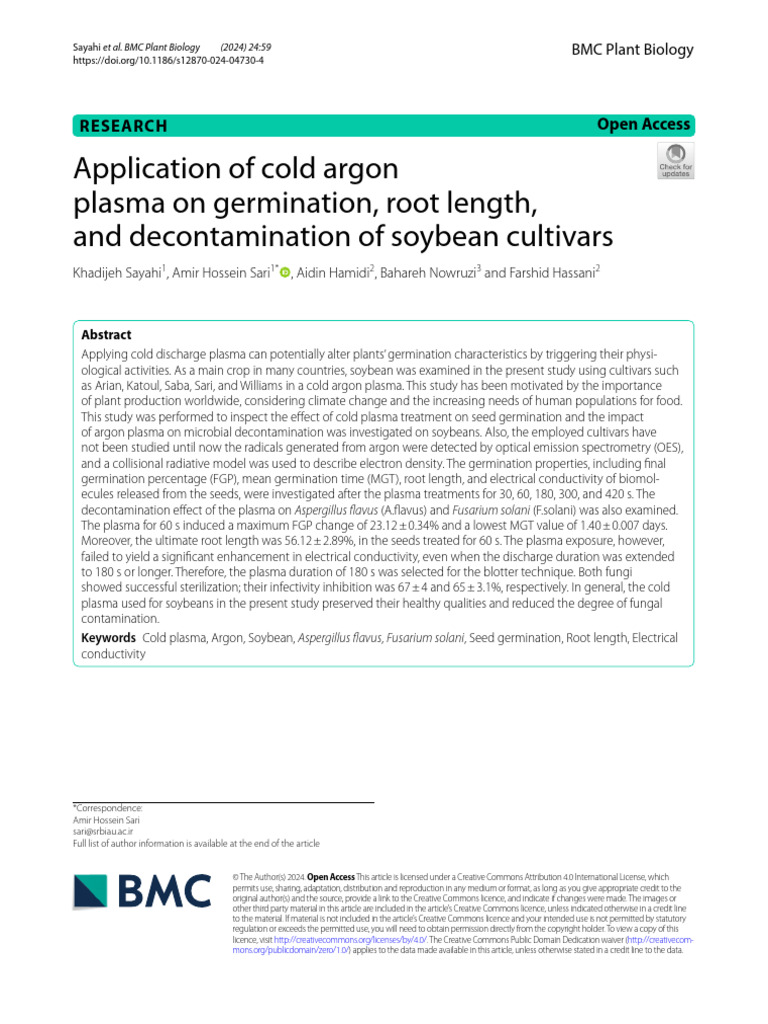 Application of Cold Argon Plasma On Germination, Root Length, and ...