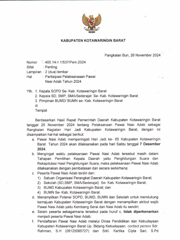 Surat Pelaksanaan Pawai Nasi Adab 2024 | PDF