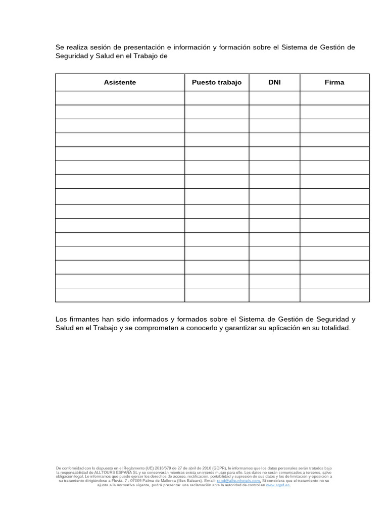 Hoja de Firmas SGSST Estándar | PDF