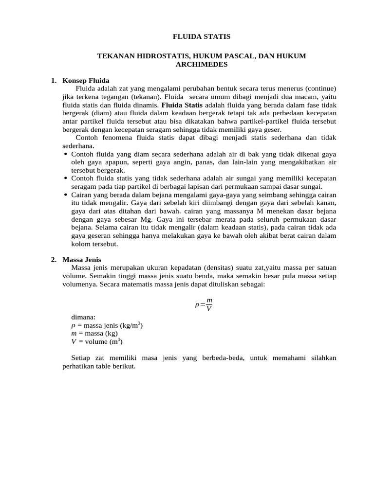 Tekanan Hidrostatis, Hukum Pascal, Dan Hukum Archimedes | PDF