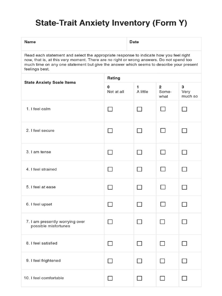 State-Trait Anxiety Inventory (Form Y) Blank | PDF State-Trait Anxiety Inventory (Form Y) Blank | PDF