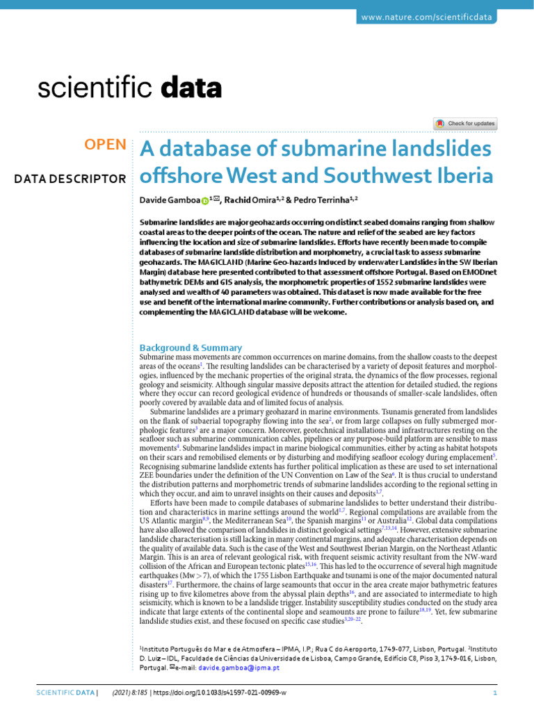A Database of Submarine Landslides: Offshore West and Southwest Iberia ...