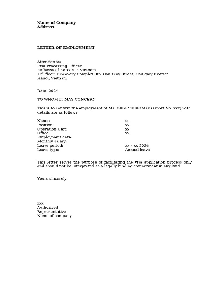 Employment Confirmation for Visa Application | PDF