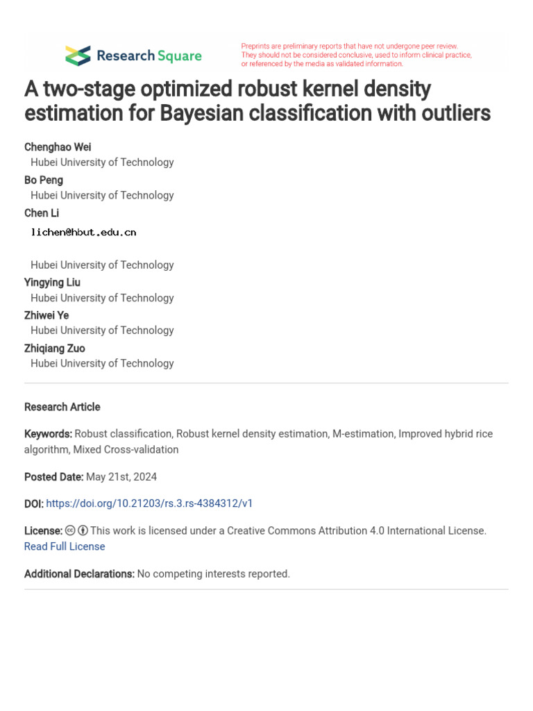 A Two-Stage Optimized Robust Kernel Density Estima | PDF | Robust Statistics | Outlier