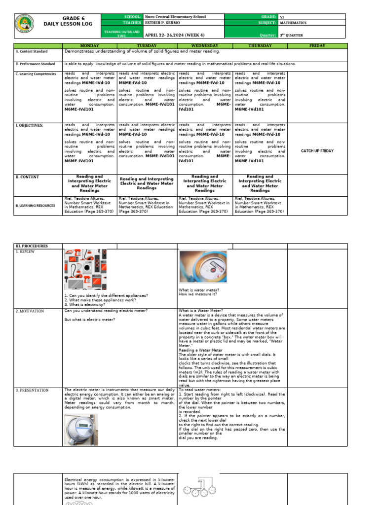 DLL Math 6 Q4W4 | PDF | Metrology