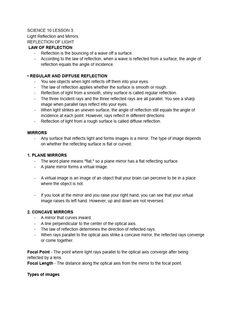 Science Lesson 3 & 4 Mirror and Lens | PDF | Reflection (Physics) | Mirror