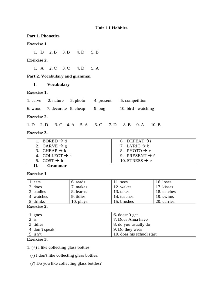 Hobbies: Phonetics, Vocabulary, Grammar | PDF | Hobbies