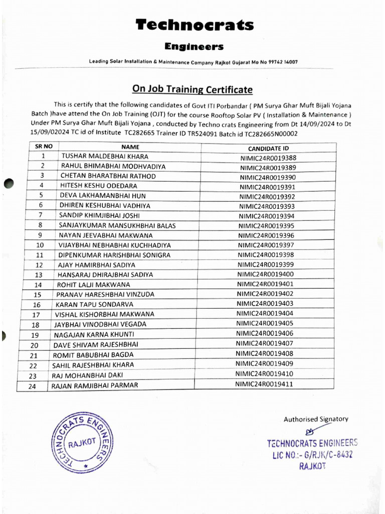 Ojt Certificate | PDF