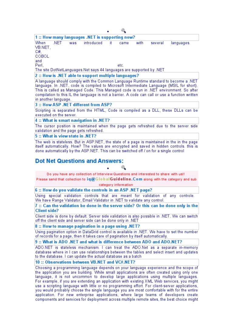 Dot Net Questions and Answers | PDF | Component Object Model | C Sharp (Programming Language)