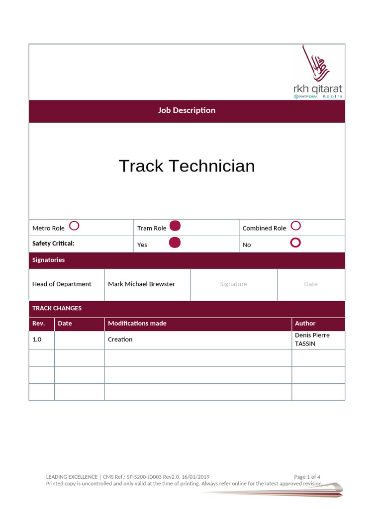 Track Technician | PDF | Occupational Safety And Health | Reliability Engineering