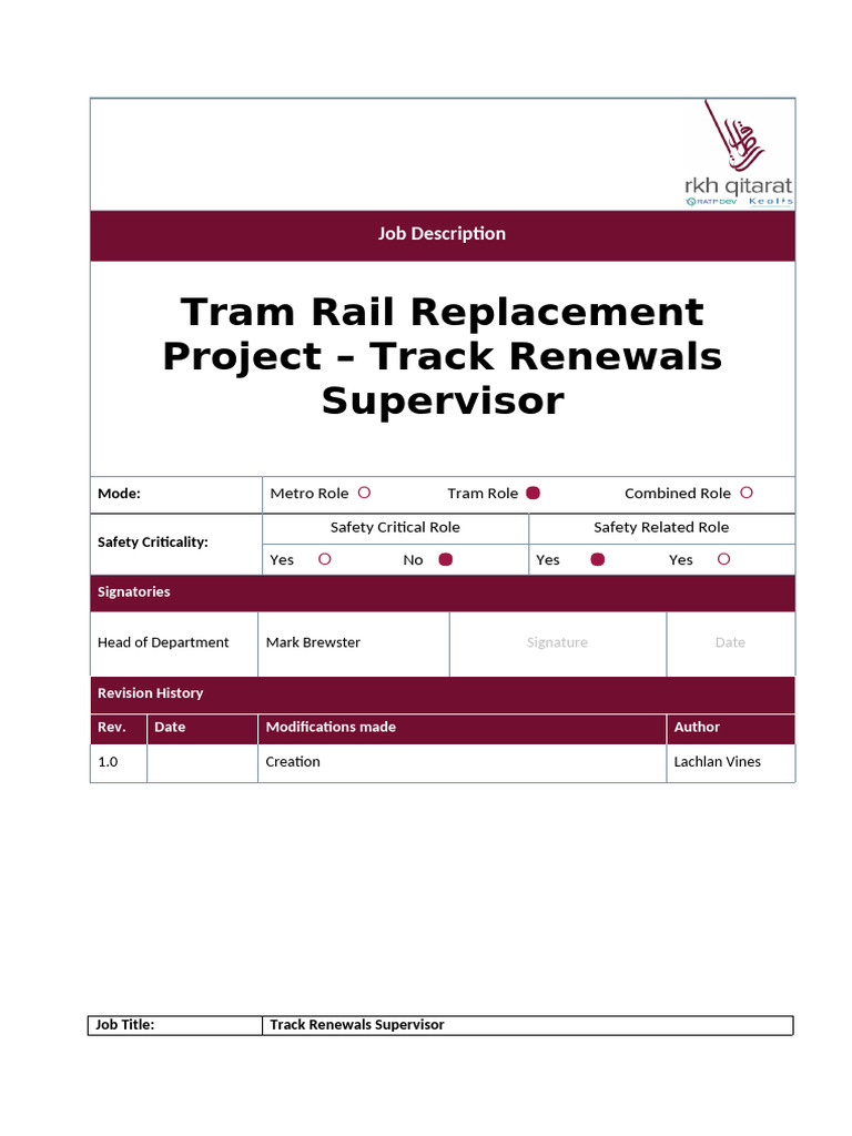 Tram Rail Replacement Project - Track Renewals Supervisor | PDF ...