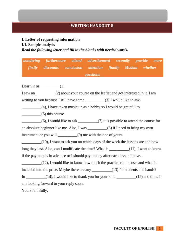 Writing - Handout 5 - Letter of Requesting and Giving Information | PDF