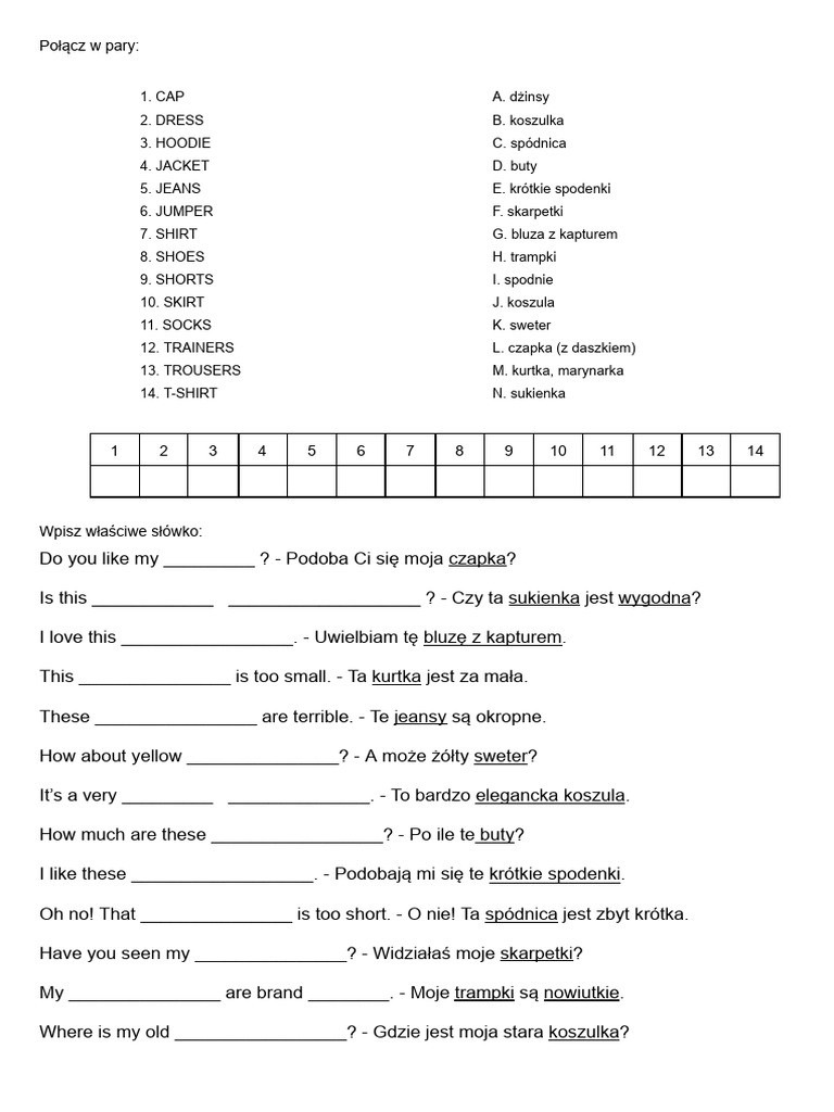 Clothes Exercises, Match and Fill The Gaps | PDF